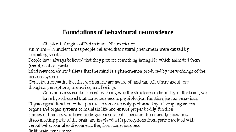 Cognitive Neuroscience Booknotes: Foundations of Behavioural ...