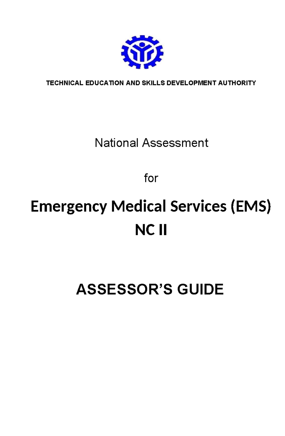 TESDA EMS NC II Assessment Guide: BLS, AED, and Scene Management - Studocu