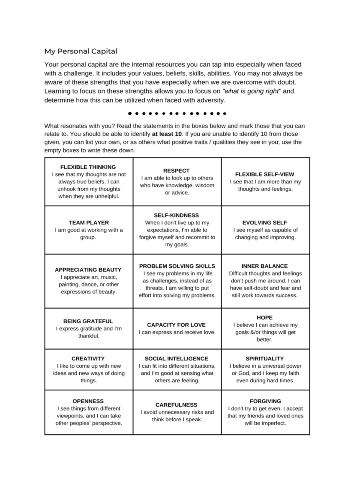 Personal Capital Worksheet - My Personal Capital Your personal capital ...