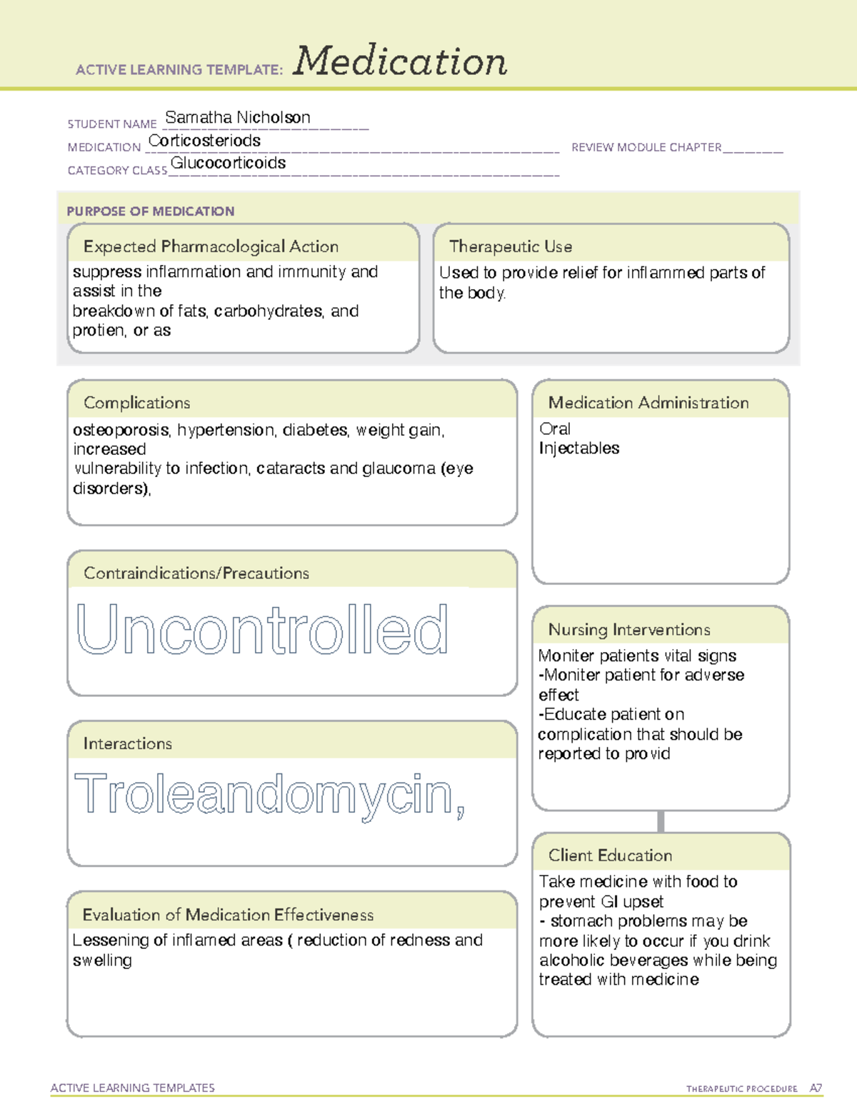 ATI Medication Overview: Corticosteroids Active Learning Template - Studocu