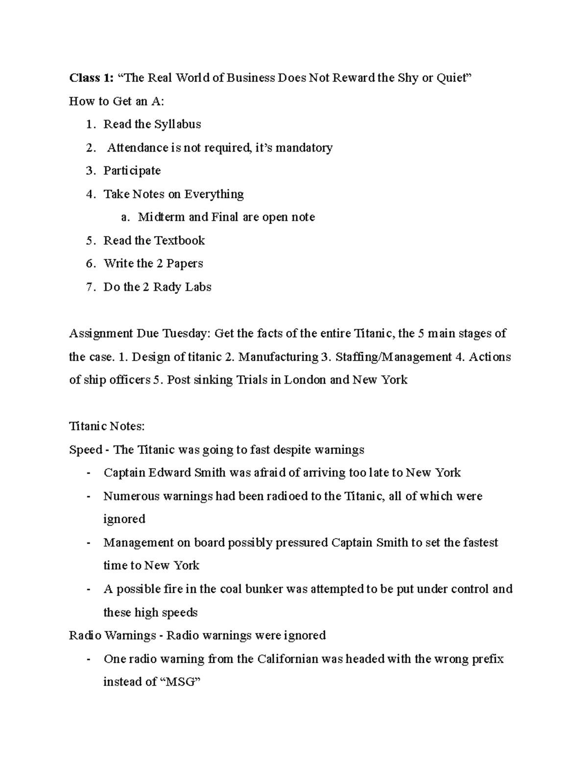 MGT 16 Lecture Notes: Titanic Case Study Insights and Decisions - Studocu