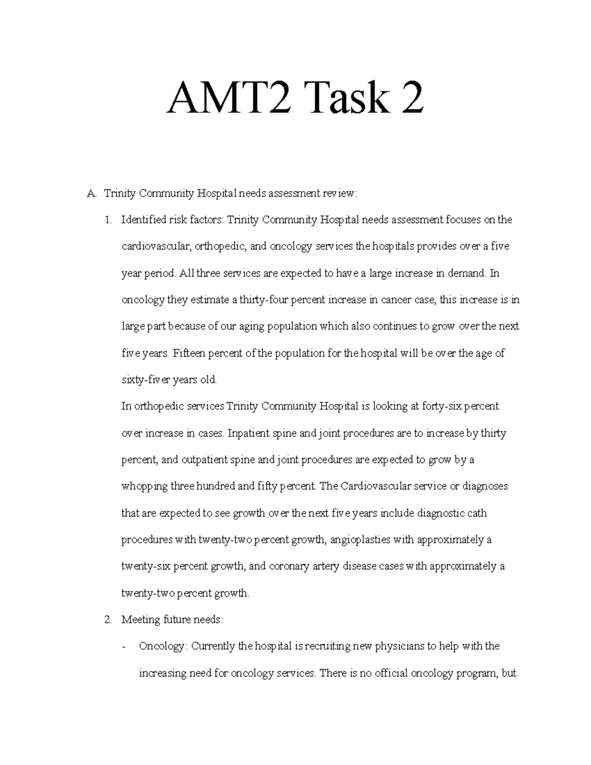 AMT2 Task 2 - Task 2 example - AMT2 Task 2 A. Trinity Community ...