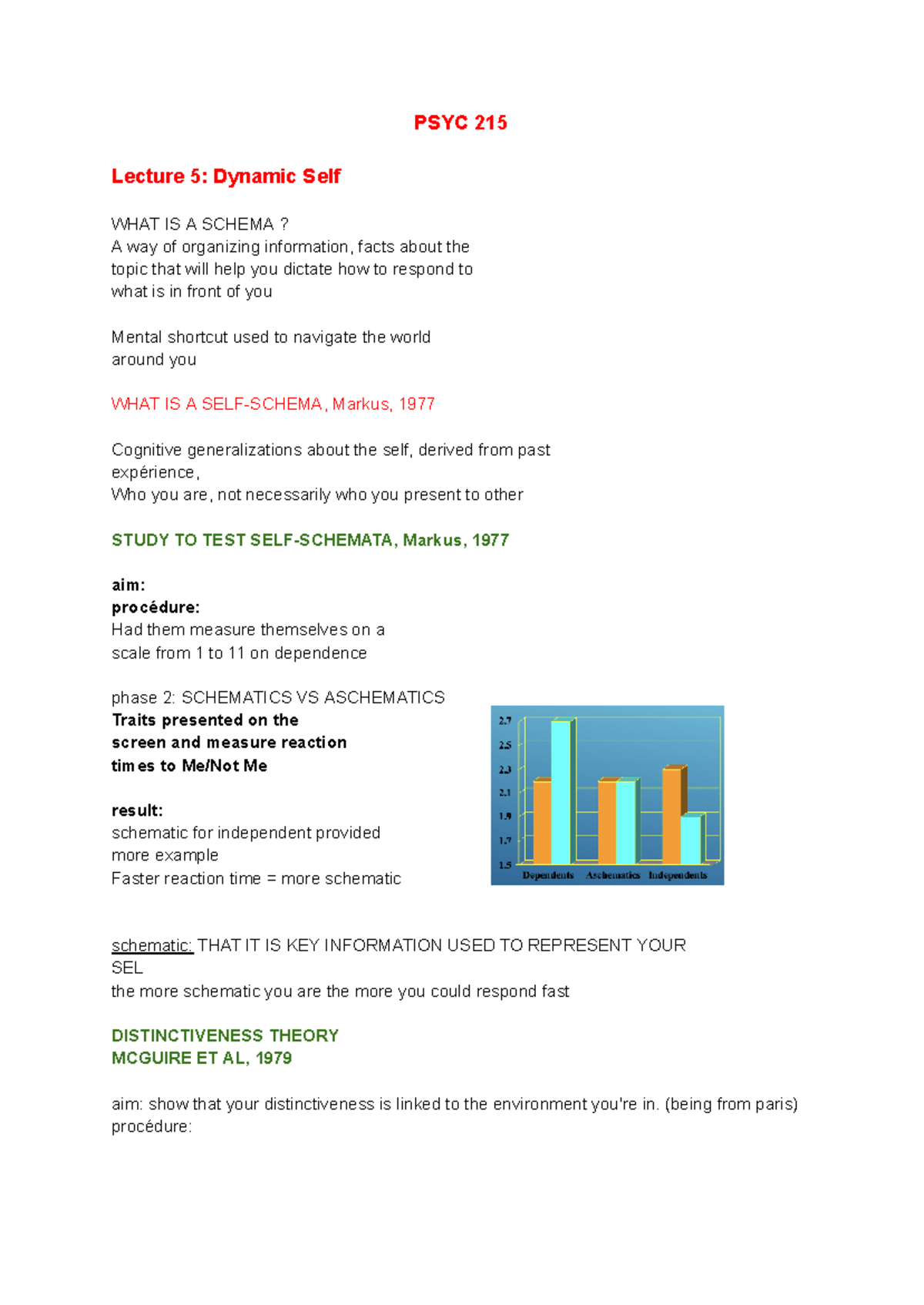 PSYC 215 Lecture 5: Understanding Schemas and Self-Representation - Studocu