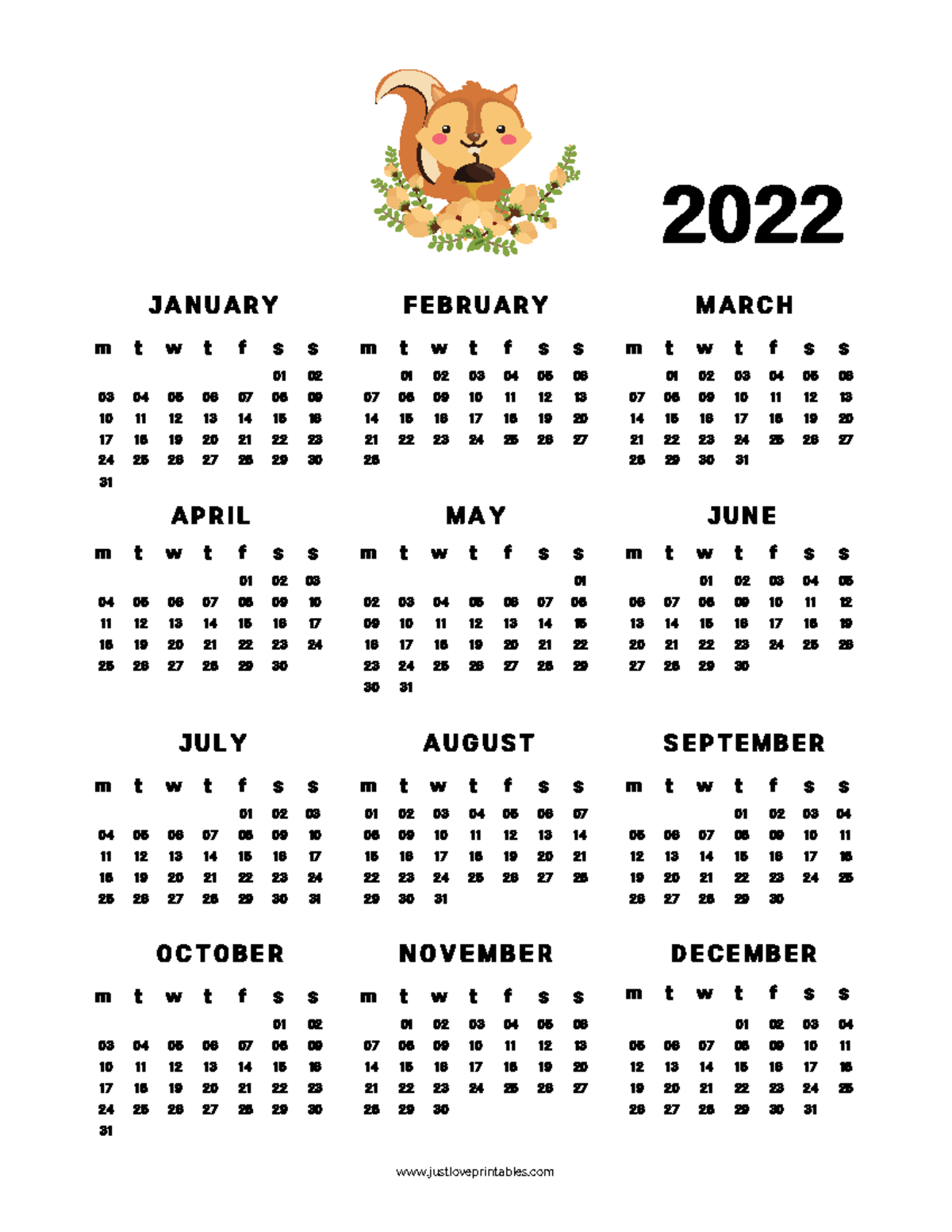 2022 Monthly Calendar Overview - Just Love Printables - Studocu
