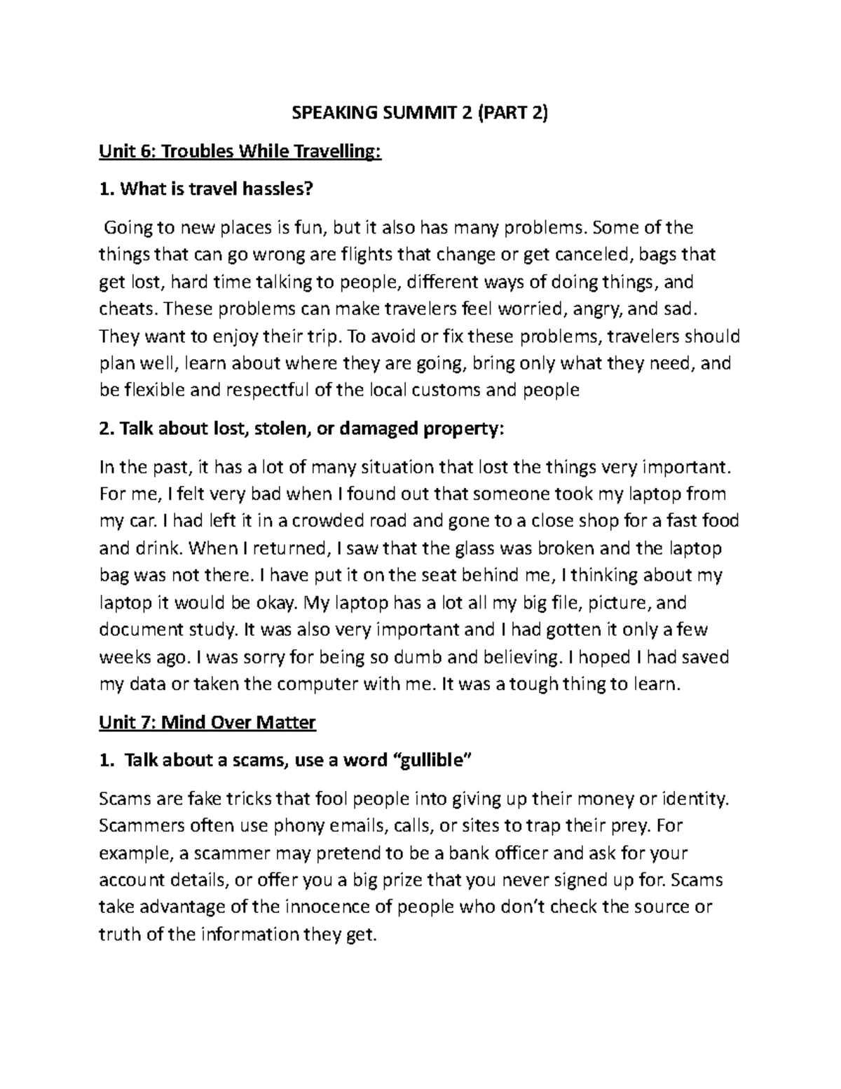 Speaking Summit 2 Unit 5 6 7 Speaking Summit 2 Part 2 Unit 6