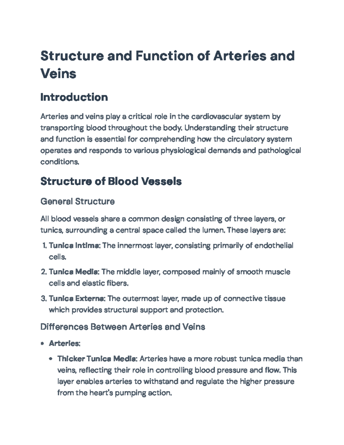 Structure and Function of Arteries and Veins: Anatomy Insights (BIO101 ...