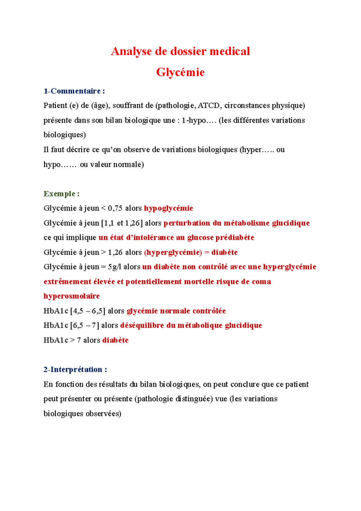 Analyse de dossier médical : Interprétation des tests et conseils ...