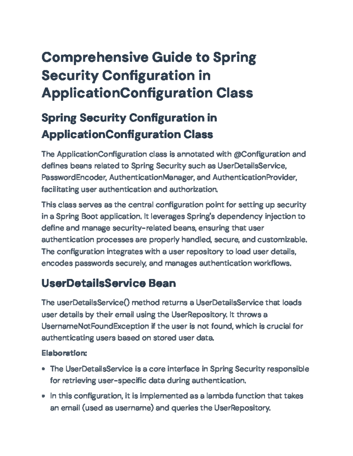 Comprehensive Guide to Spring Security Config in AppConfig Class - Studocu