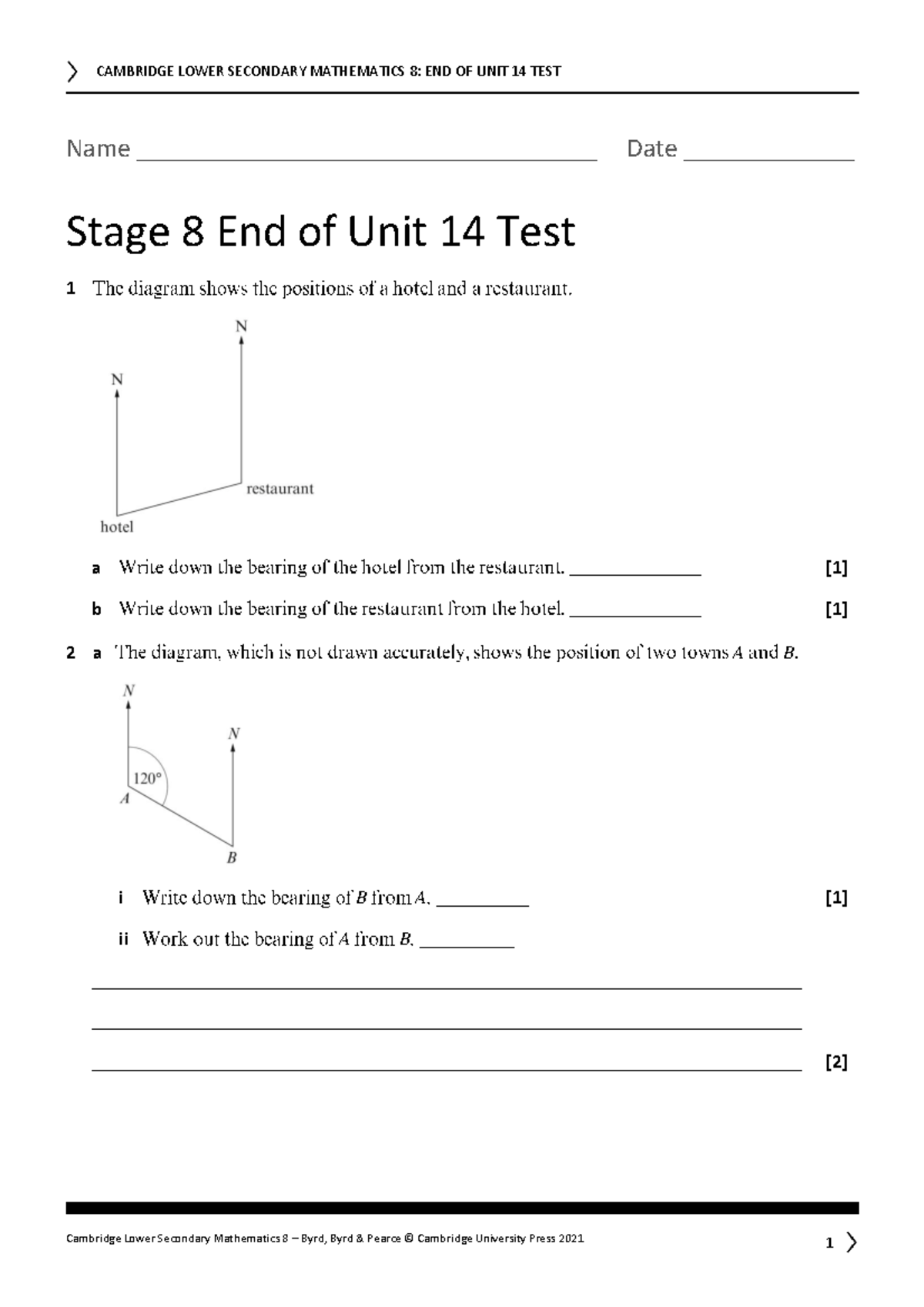 CAMBRIDGE LOWER SECONDARY MATH 8: END OF UNIT 14 TEST - Studocu
