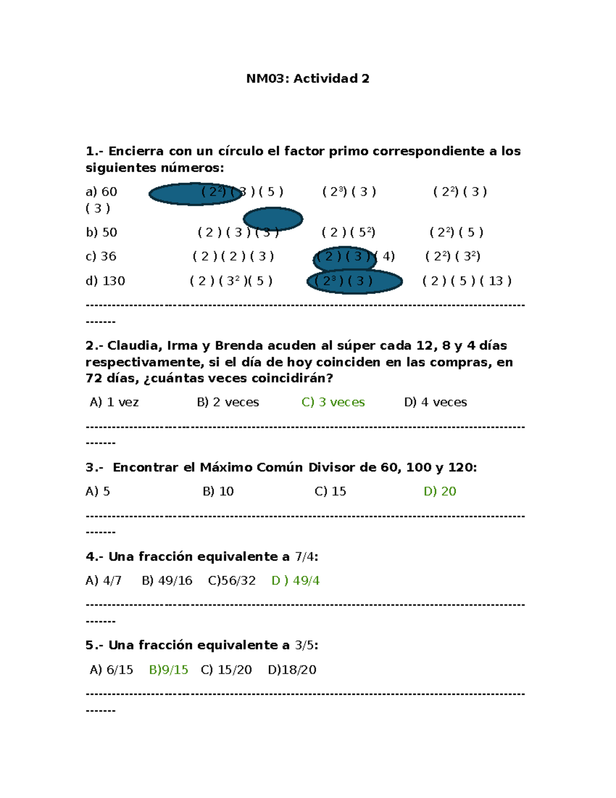 NM03: Actividad 2 - Factores Primos y MCD en Números - Studocu