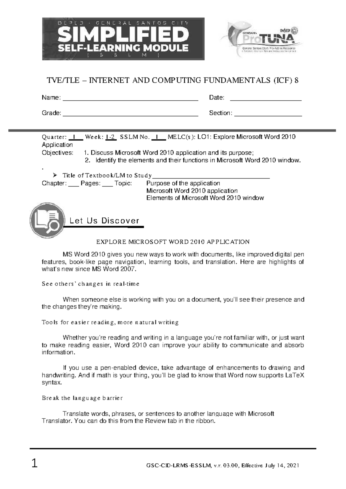 ICF 8 Q1: Exploring Microsoft Word 2010 Application - Studocu
