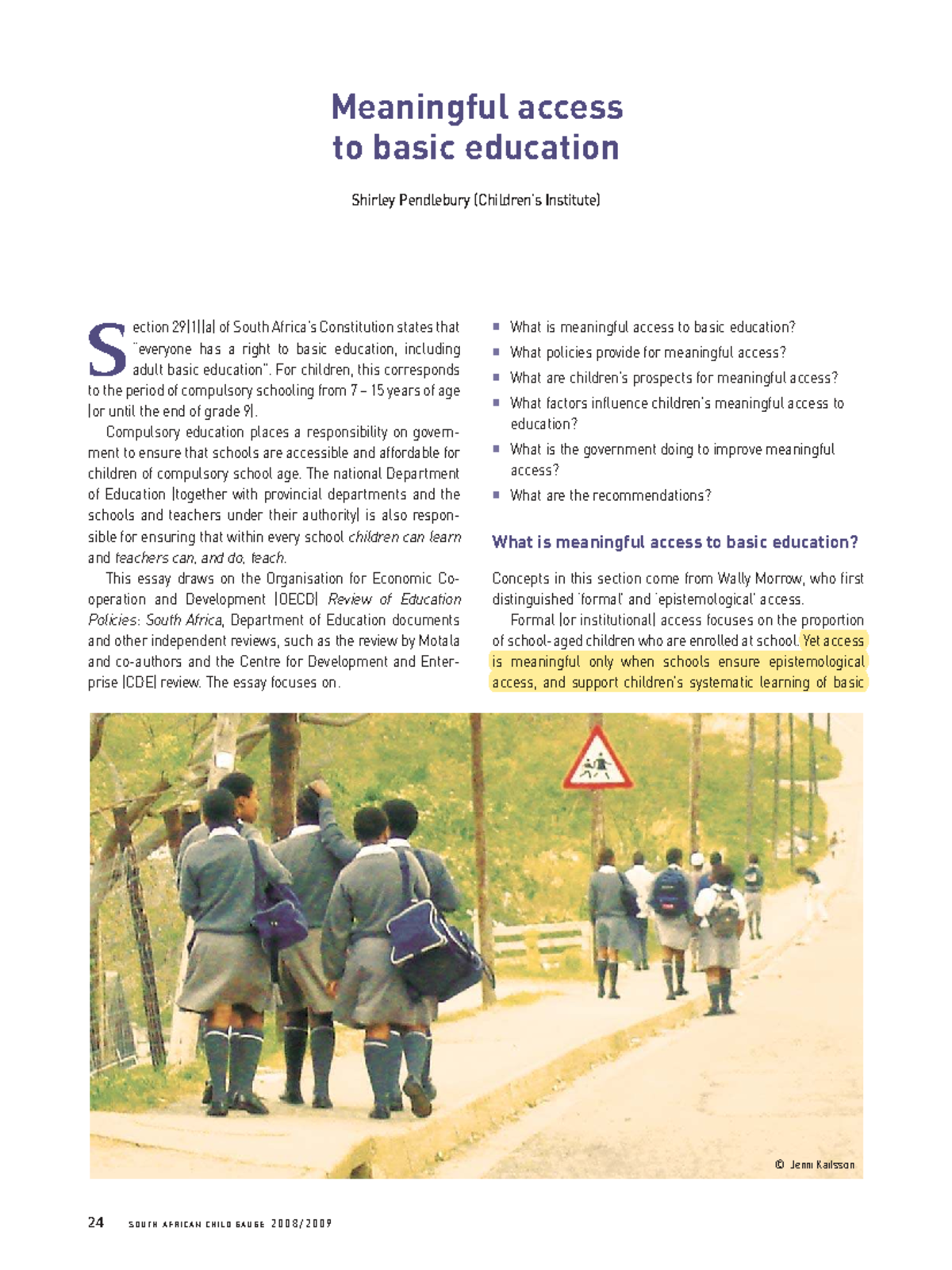 Meaningful Access to Basic Education: Insights from South Africa (Child ...