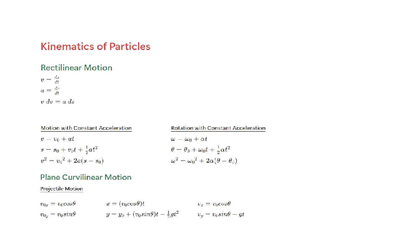 Dynamics Cheatsheet: Kinematics of Particles and Rigid Bodies - Studocu