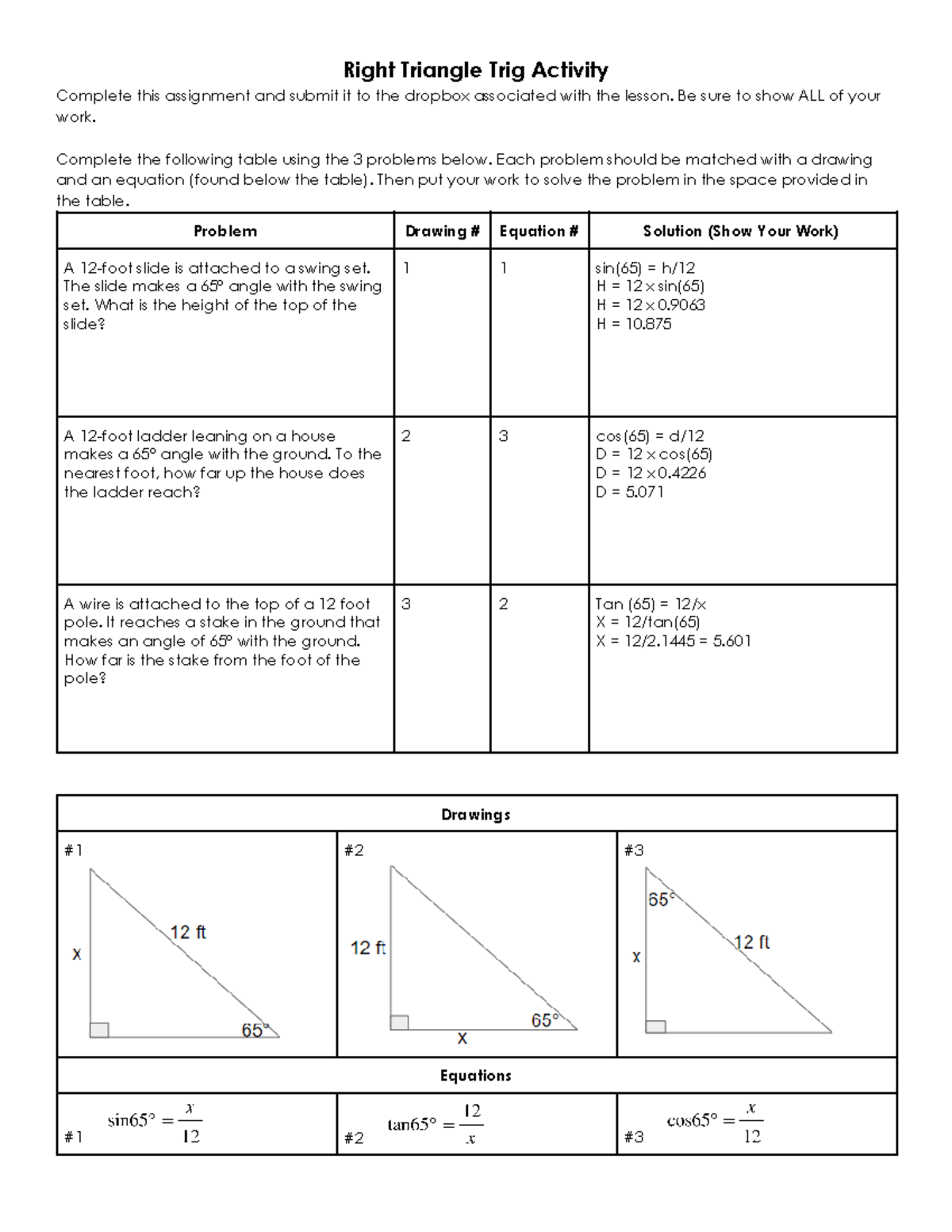 Right Triangle Trig Activity Assignment - MATH 101 - Studocu