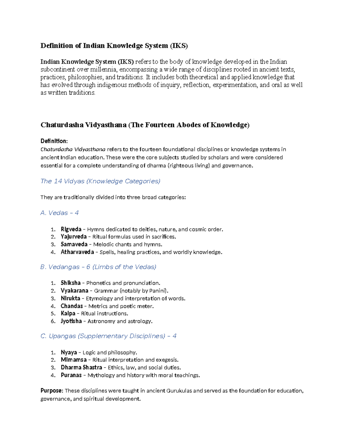 Indian Knowledge Systems (IKS) Overview and Key Contributions - Studocu