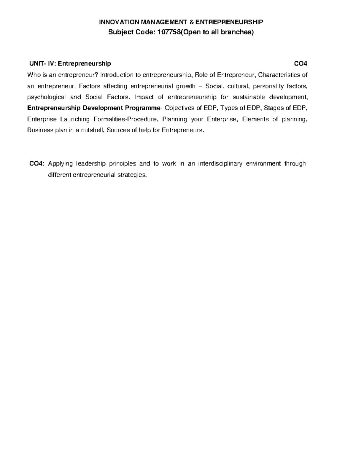 Send Unit-4 Notes Entrepreneurship & EDP - INNOVATION MANAGEMENT ...