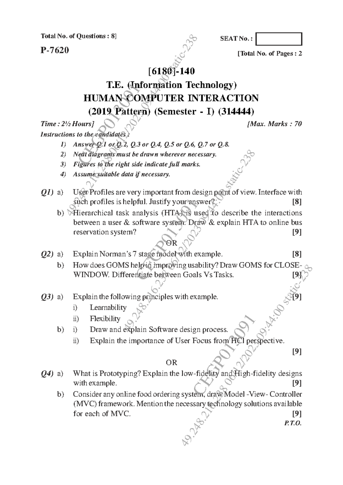 HCI T.E. (IT) Nov-Dec 2023 Exam Paper - Principles & Models - Studocu