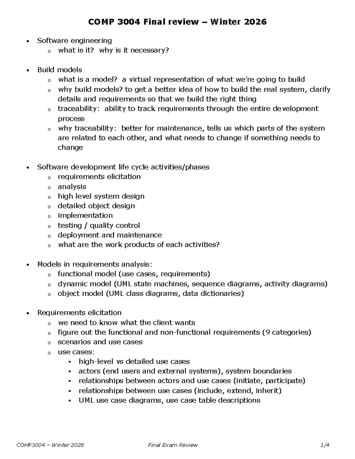 COMP3004 Final Exam Review - Winter 2026 - Studocu