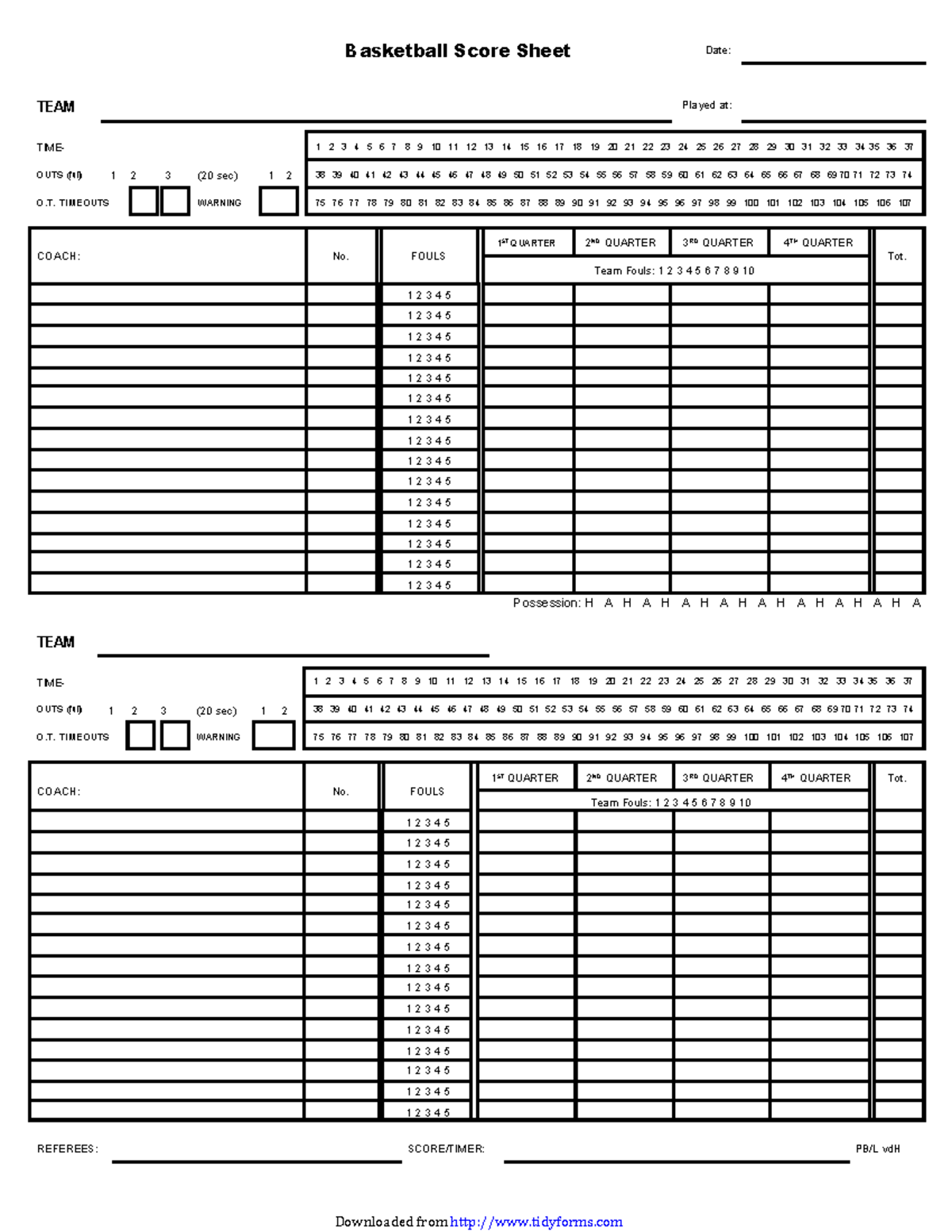 Basketball Score Sheet Template for Coaches and Referees - Studocu