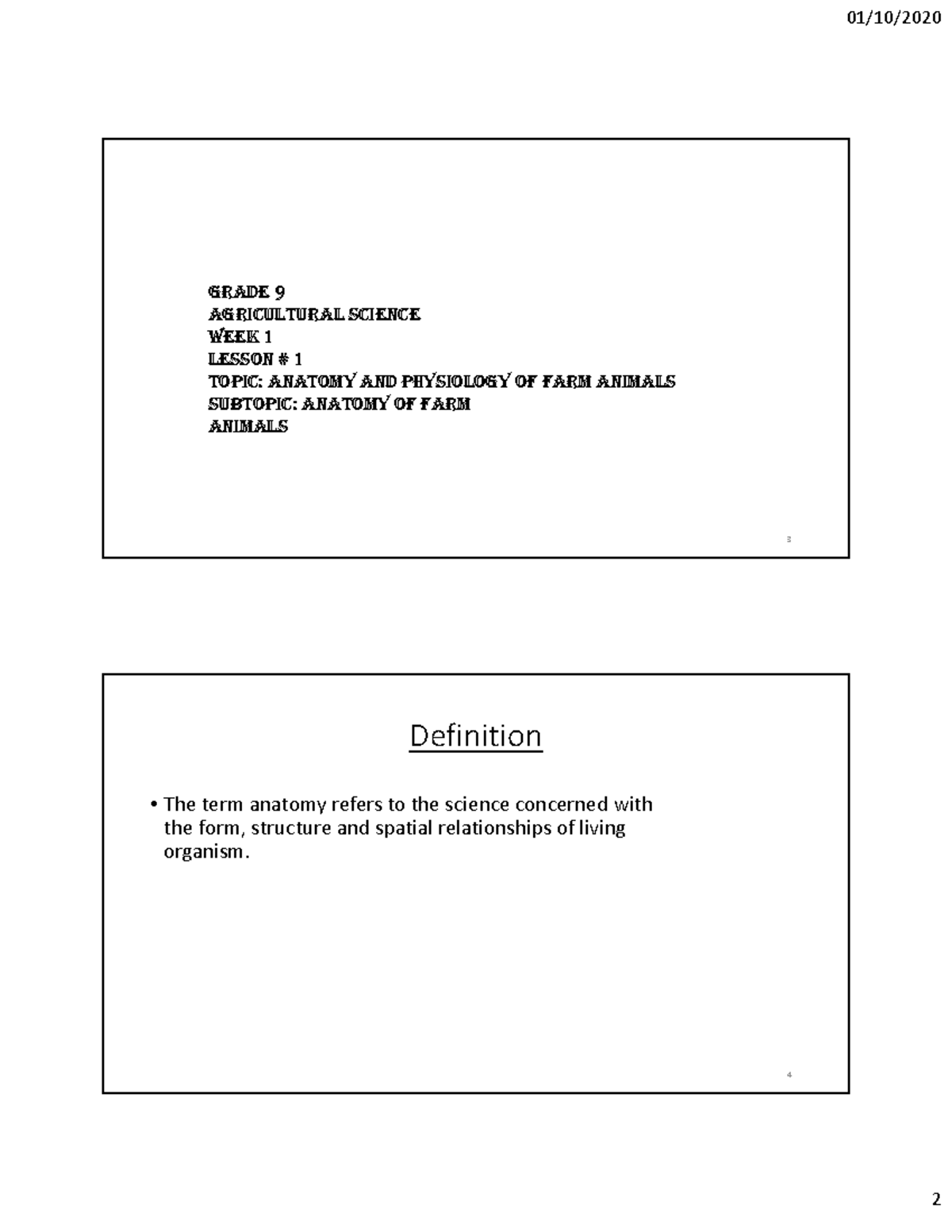 Grade 9 Agriculture Science Week 1 Lesson 1: Anatomy of Farm Animals ...