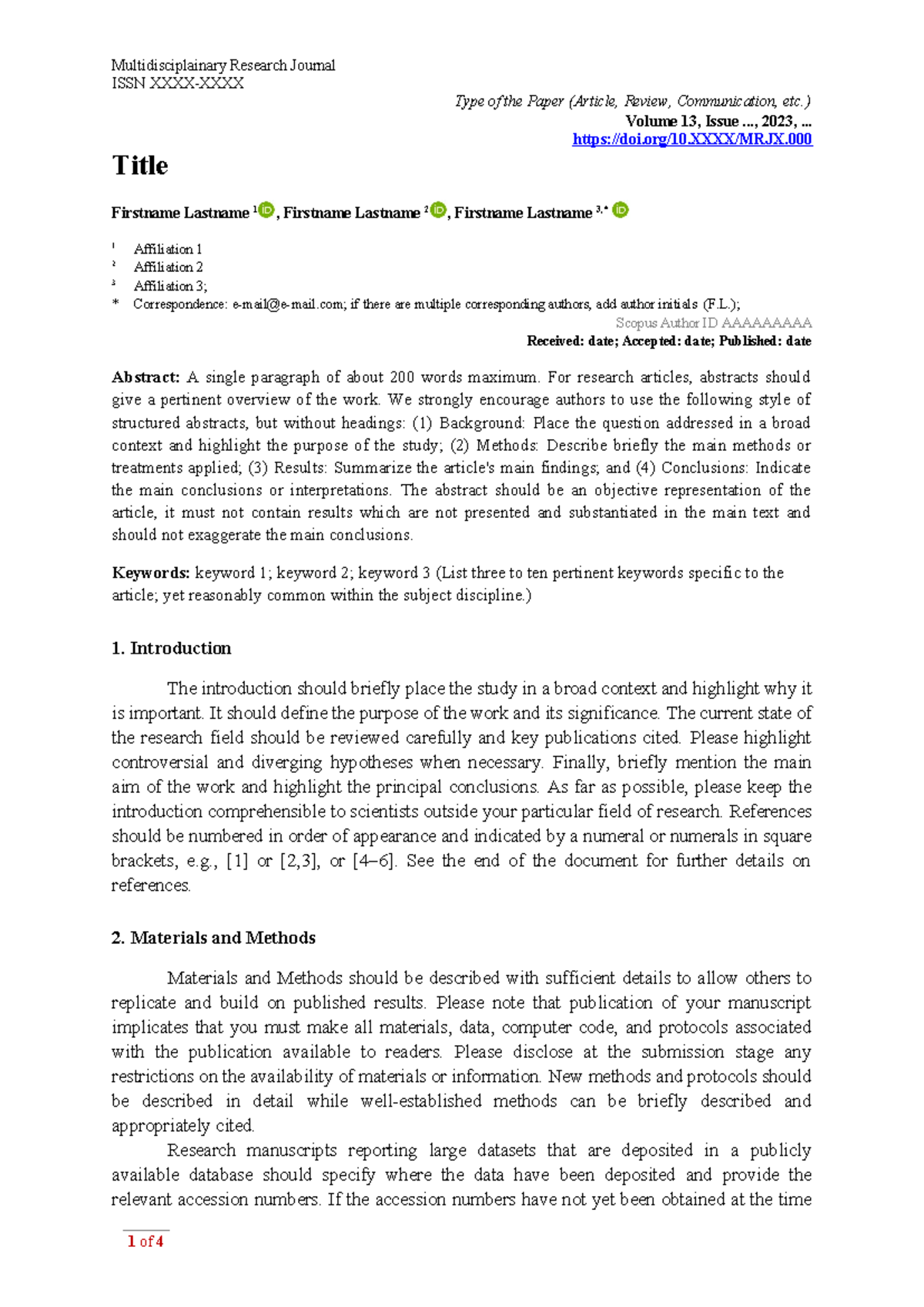 Multidisciplinary Research Journal Template - MRJ 2023 - Studocu