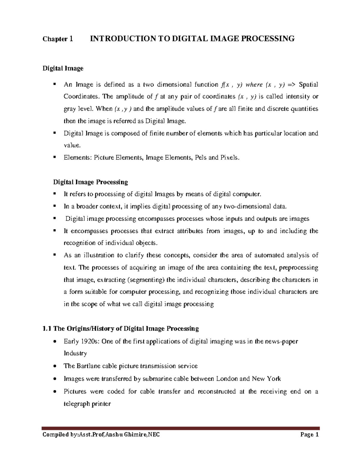 Chapter 1: Introduction to Digital Image Processing (DIP) - Studocu