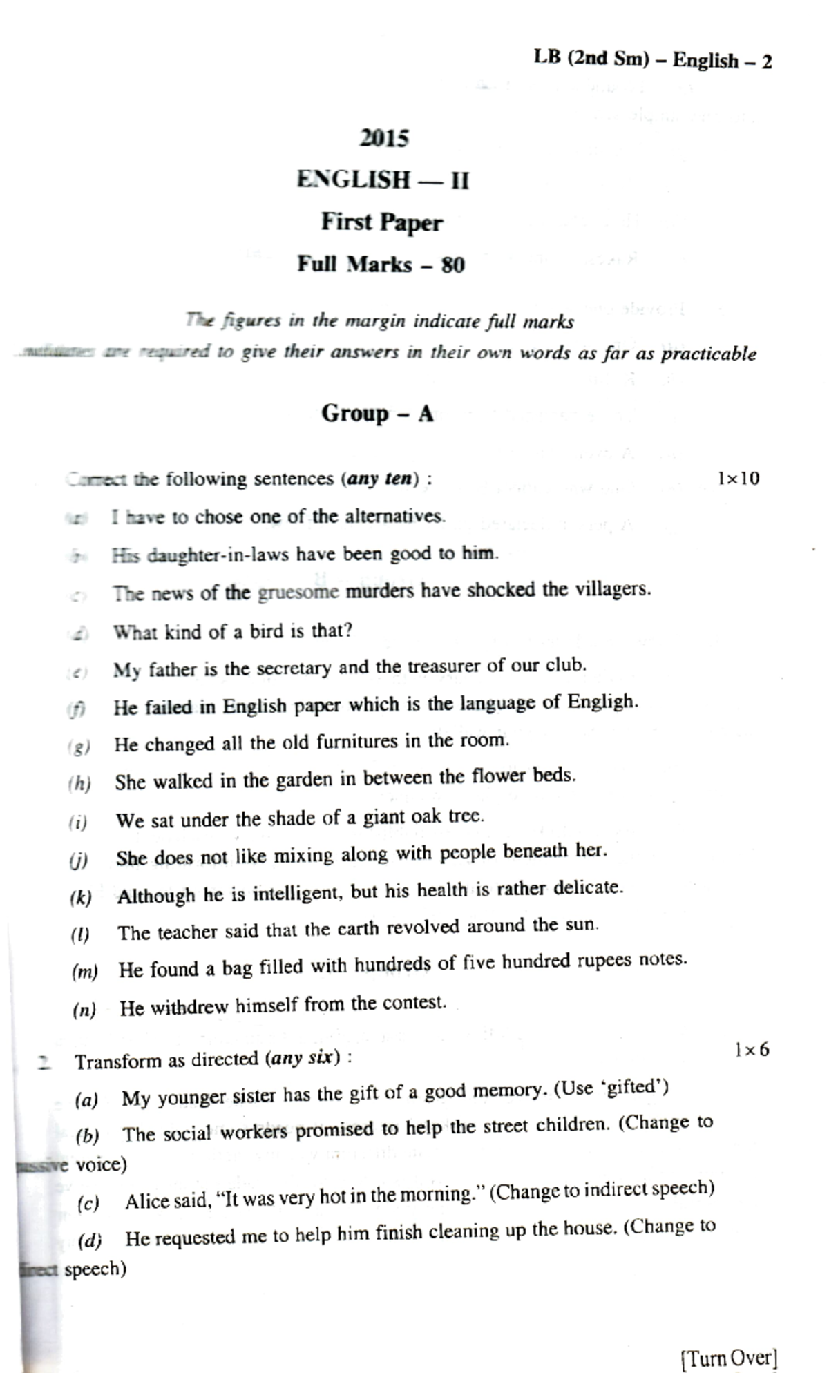 2nd Sem Previous Year Question Papers (2015 & 2017) - English ...