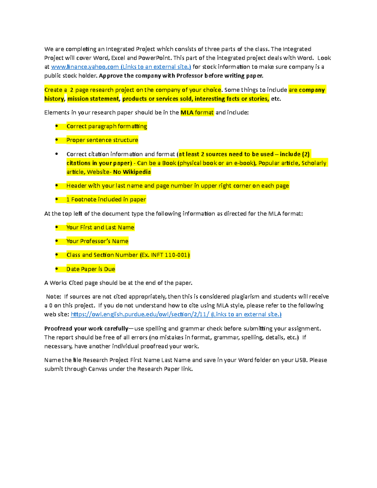 INFT paper incructions - We are completing an Integrated Project which ...