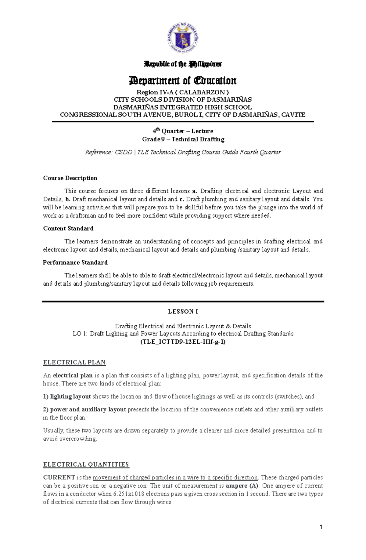 TLE ICTTD 9-12: 4th Quarter Lecture on Technical Drafting Concepts ...