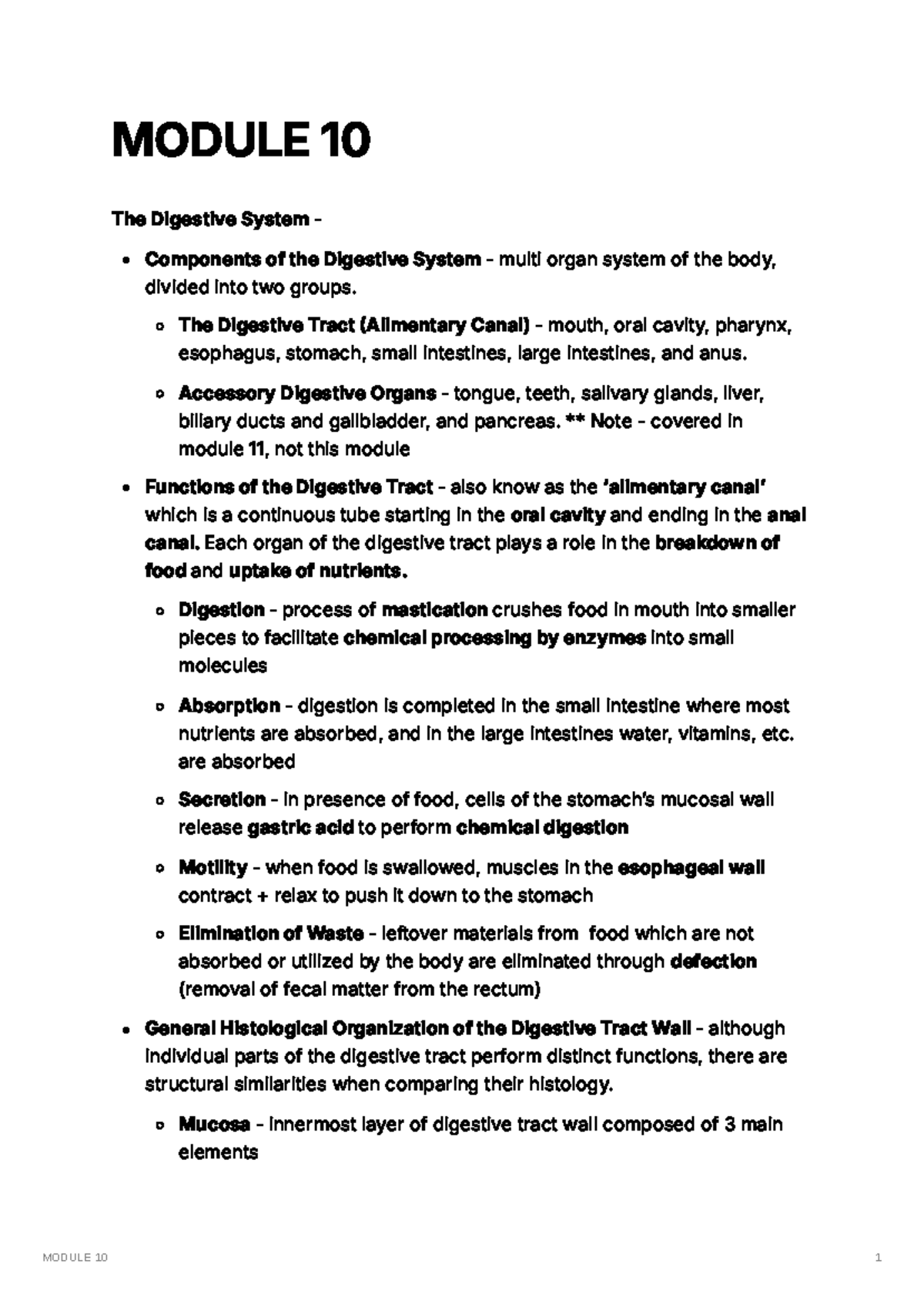 Module 10: The Digestive System Overview and Functions - Studocu
