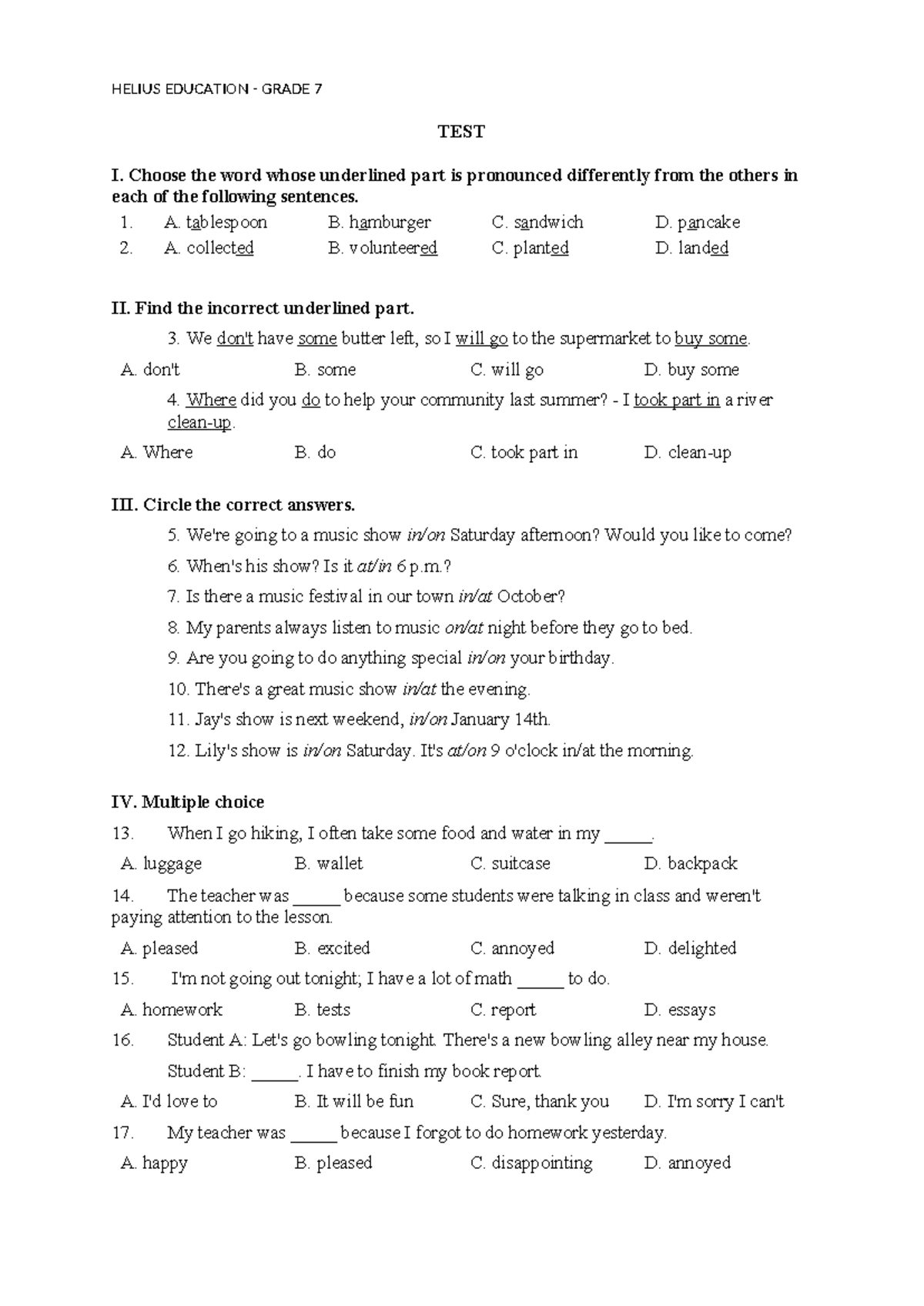 22 3 - 22 3 - Summary of Grade 7 English Test Questions - Studocu