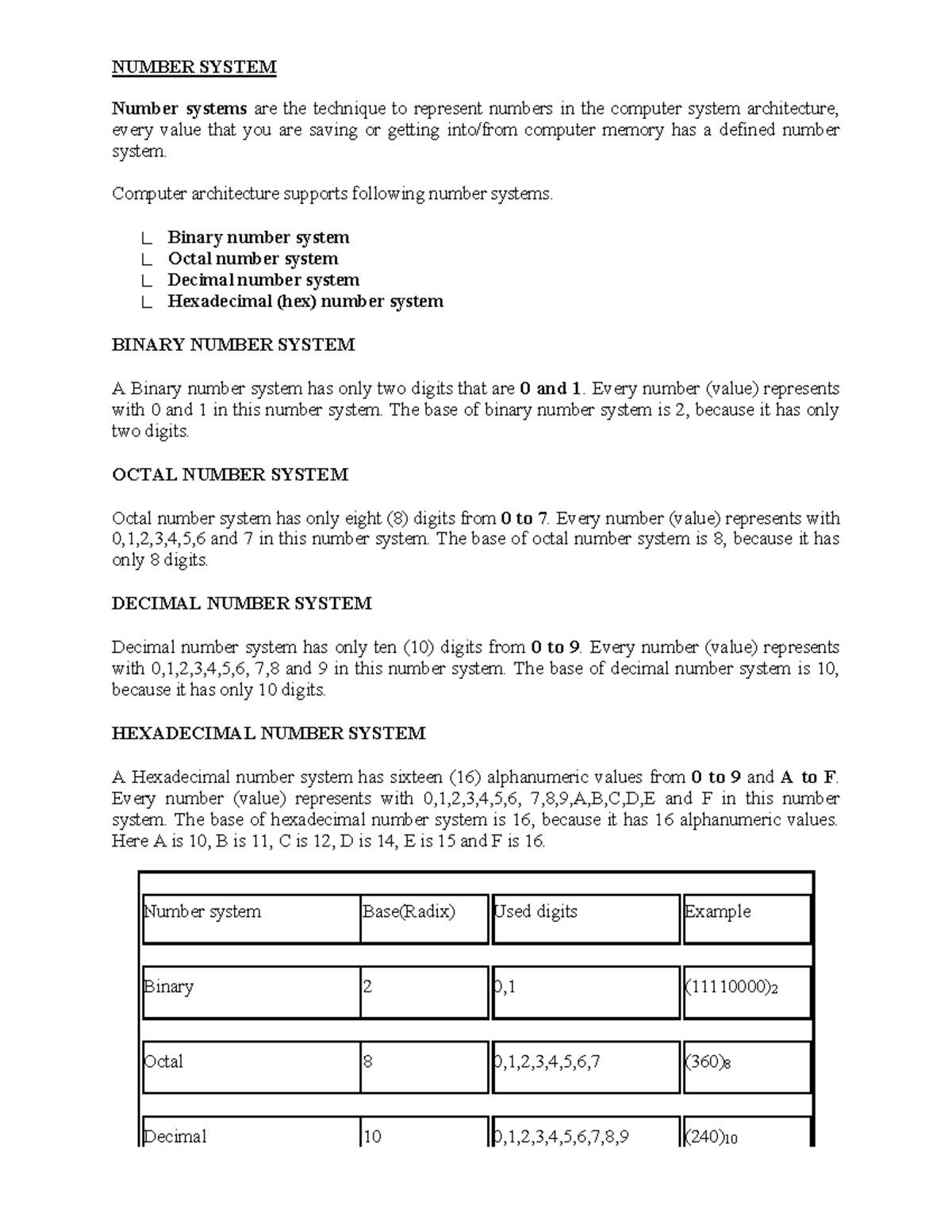 Number System (CS101) with Addition and Conversion Notes - Studocu