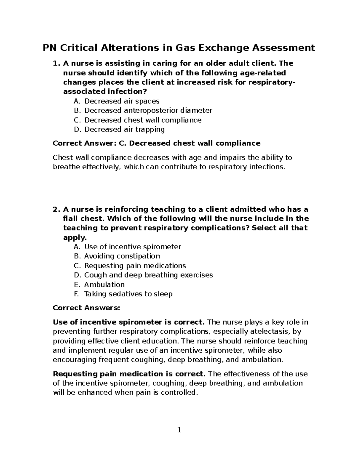 PN Critical Alterations in Gas Exchange Assessment Review - Studocu