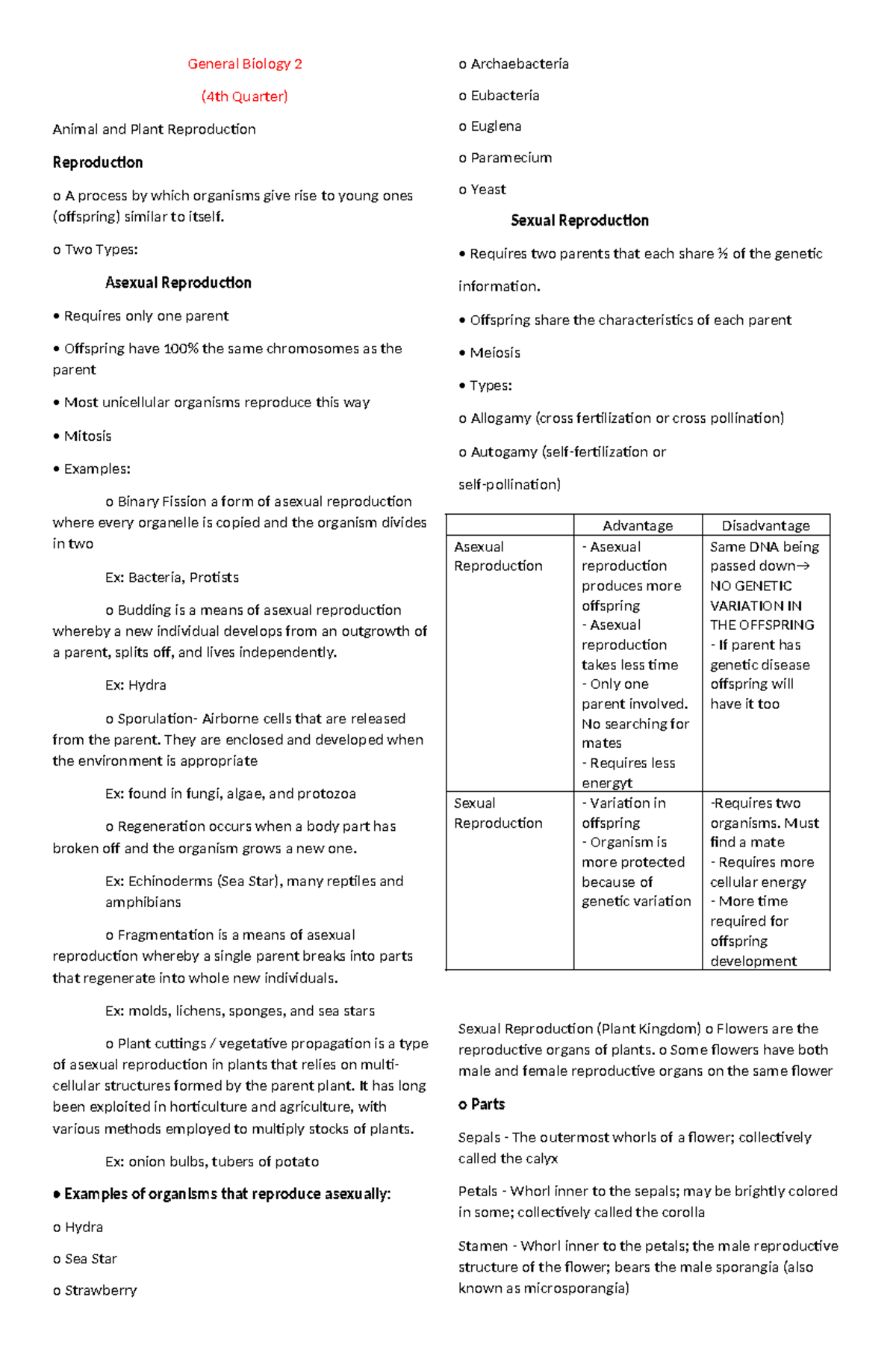bio compilation - General Biology 2 (4th Quarter) Animal and Plant ...