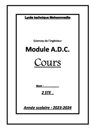 ADC cours 2024/2025 - Lycée technique Mohammedia Prof : S chari.123 ...