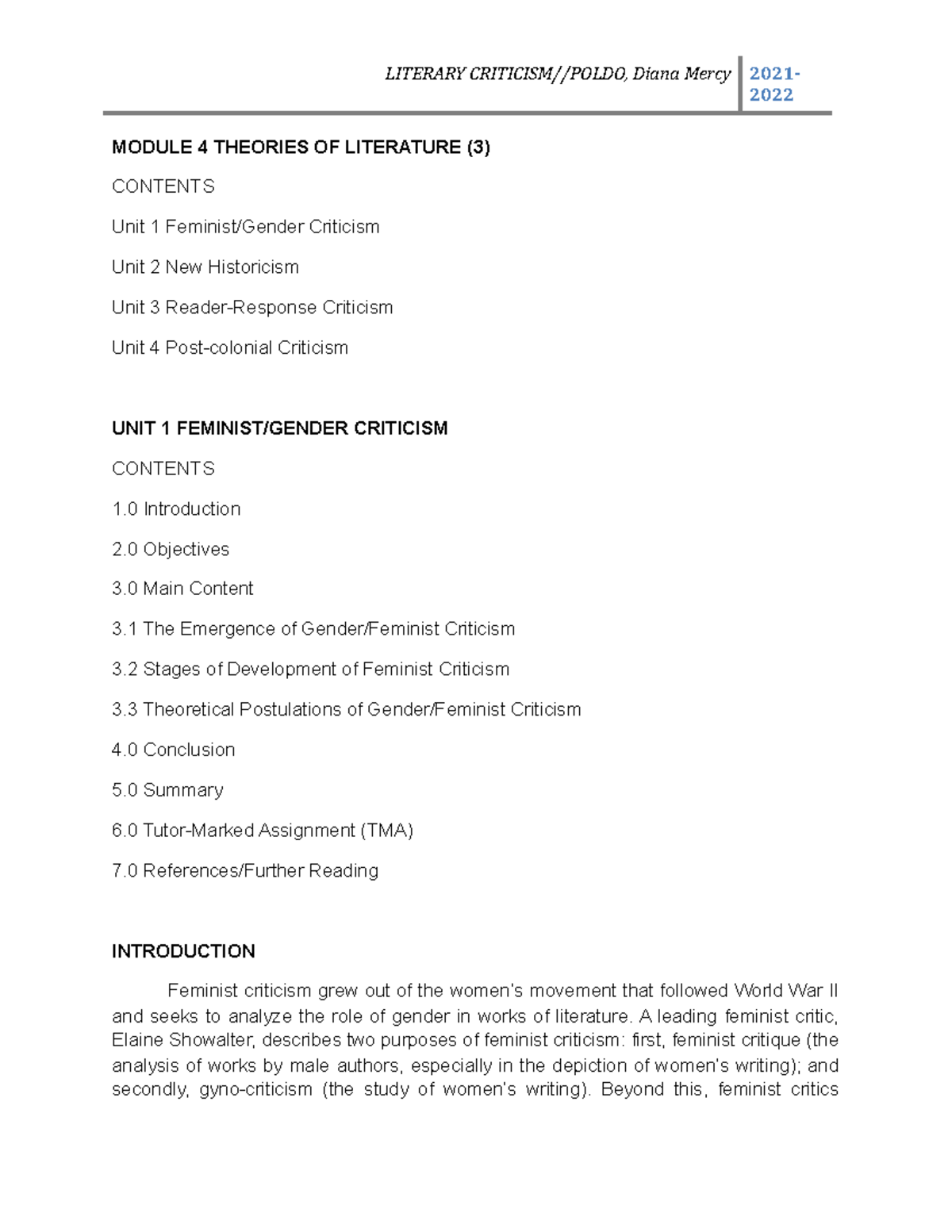 Litcrit 4 - Exploring Feminist & New Historicism Theories - Studocu