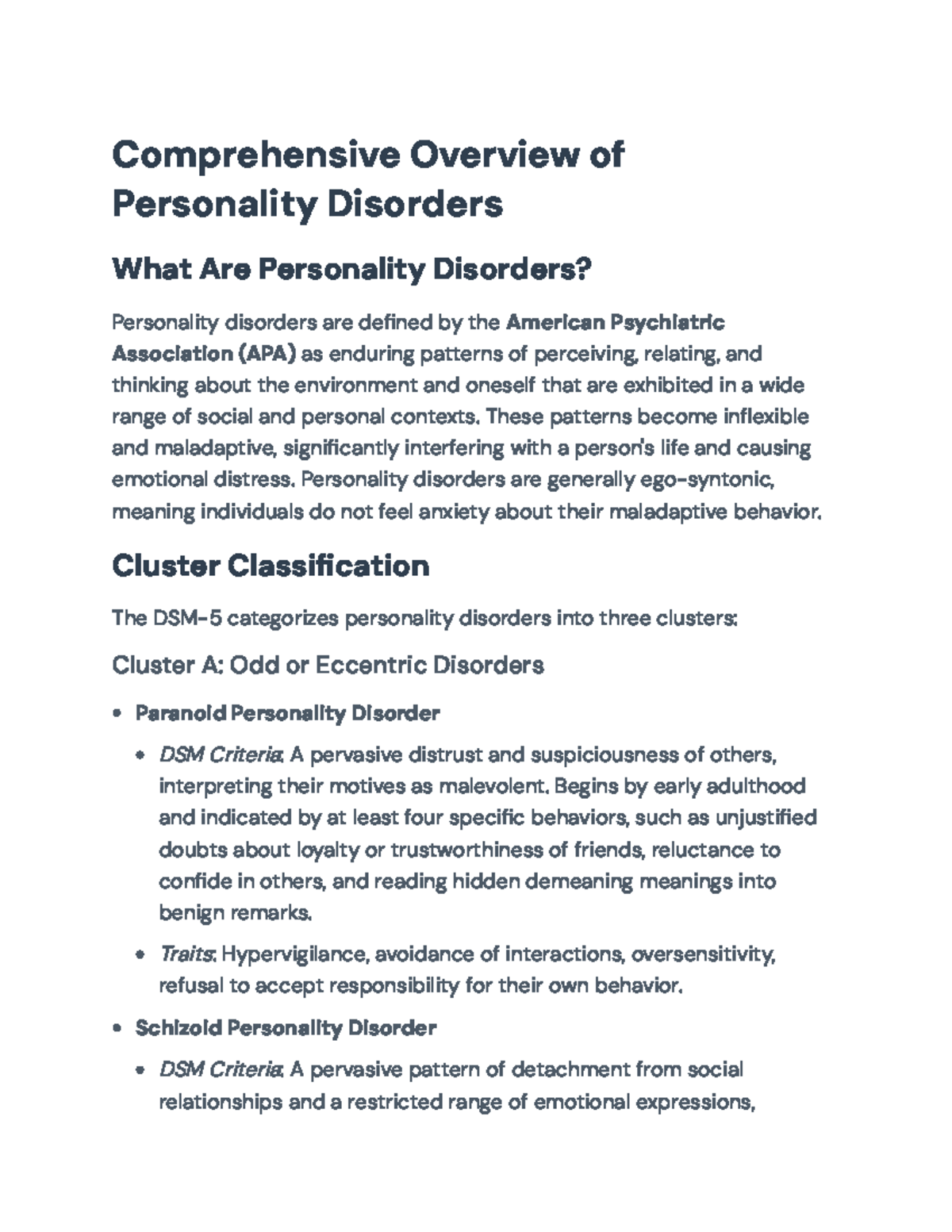 Comprehensive Overview of Personality Disorders (Psych 101 ...