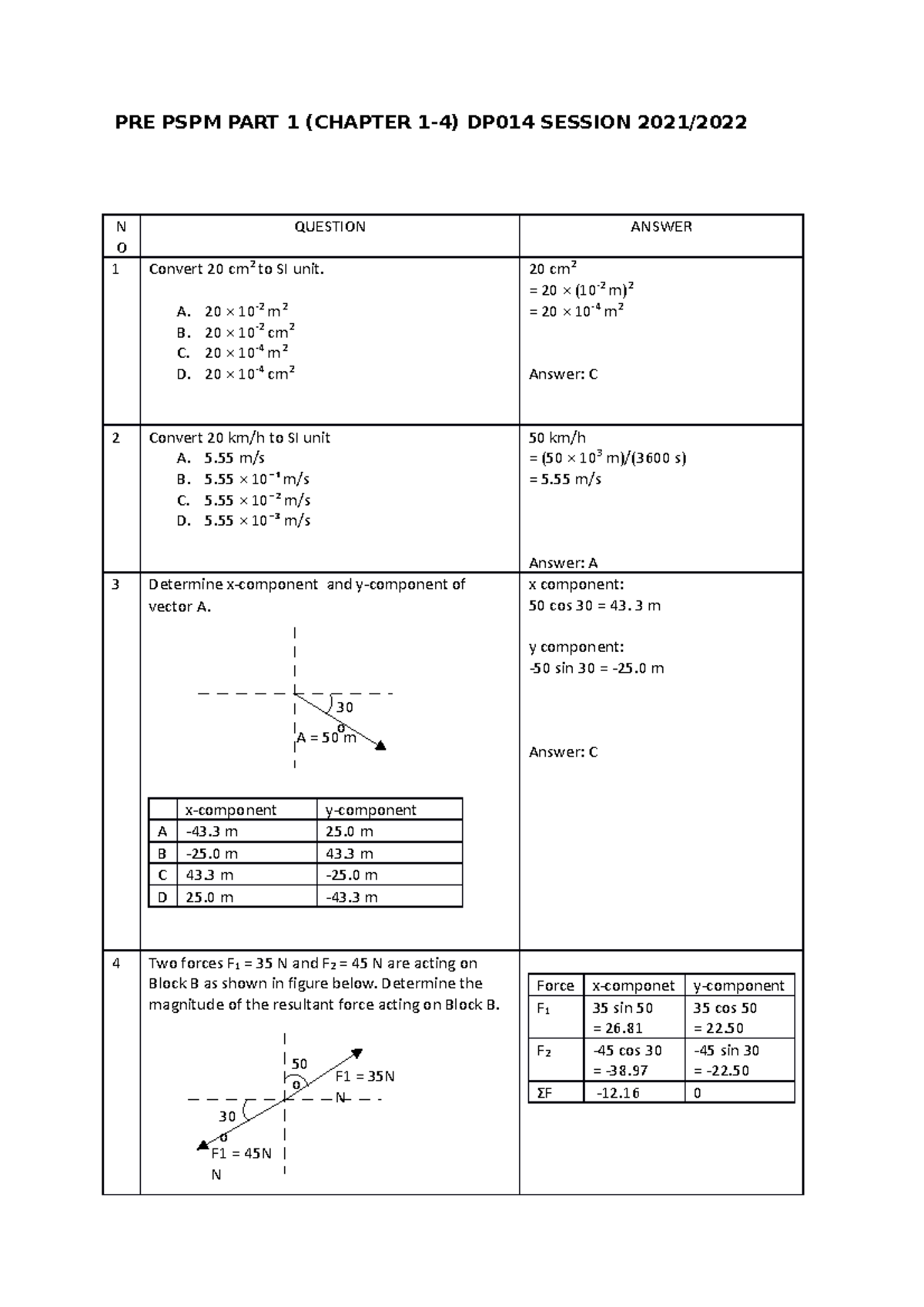 Soalan Fizik Matrik DP014: Jawapan untuk PSPM Part 1 (Ch 1-4) - Studocu