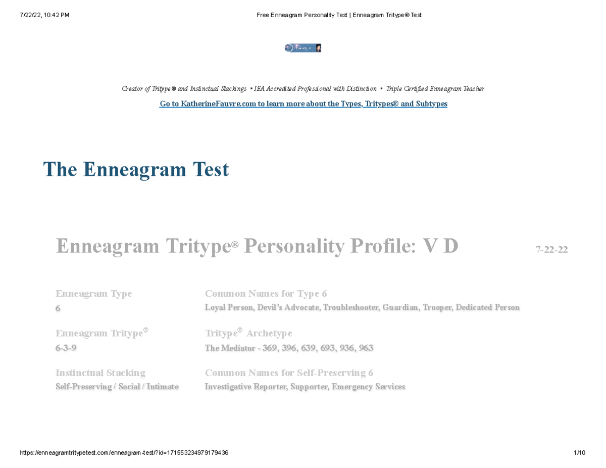 Free Enneagram Personality Test Enneagram Tritype® Test - The Enneagram ...