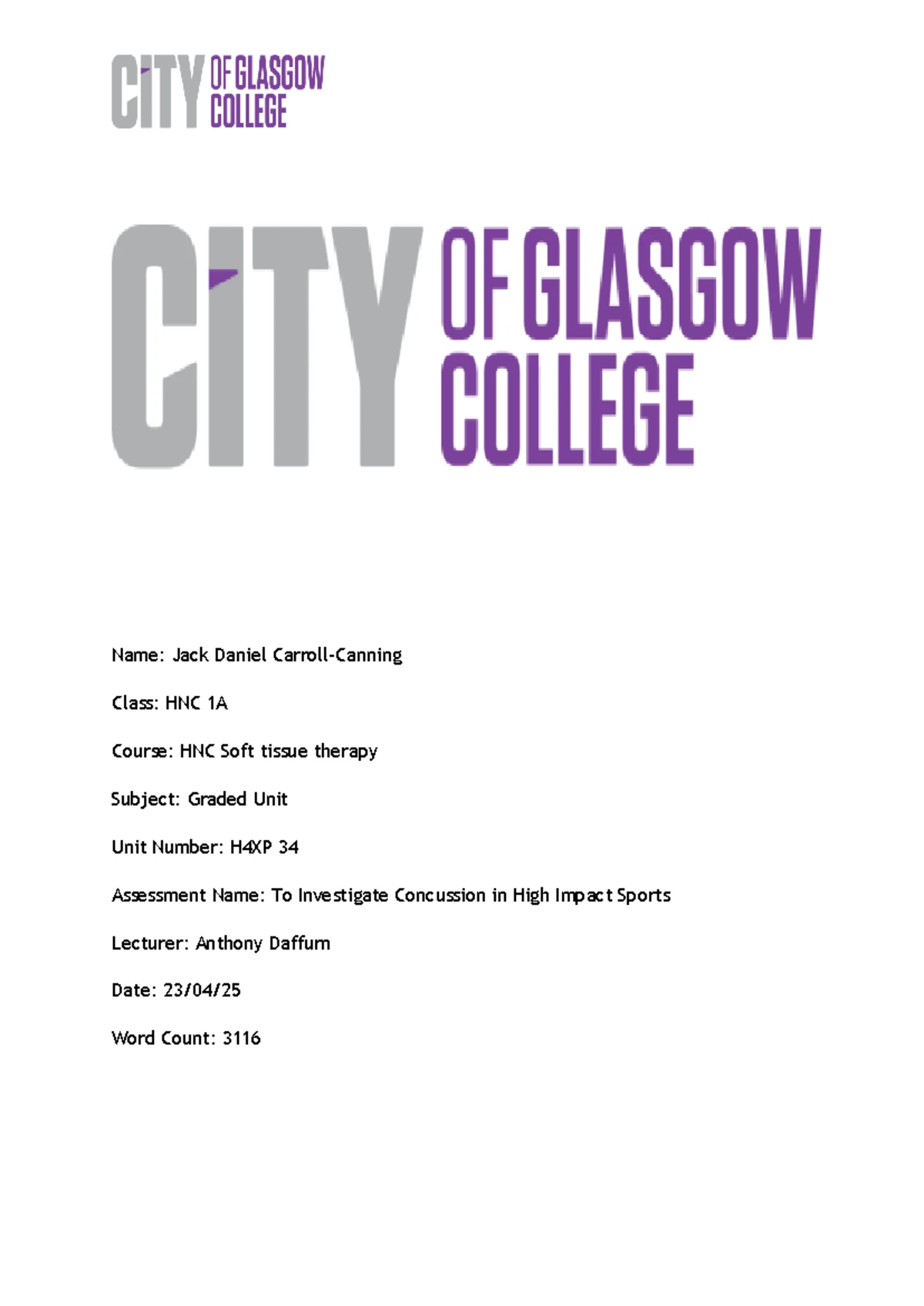 Evaluation Stage Report: HNC Graded Unit 1 on Concussion in Sports ...