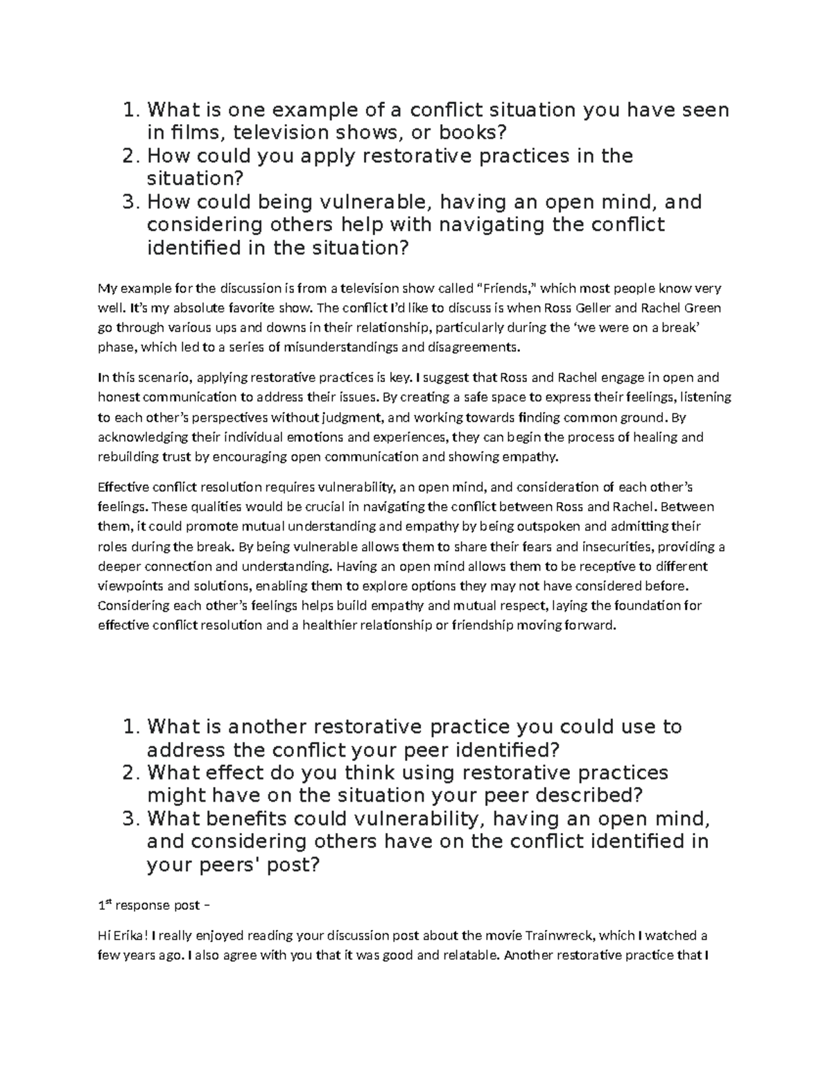 Cultural Awareness Discussion: Conflict Resolution & Restorative ...