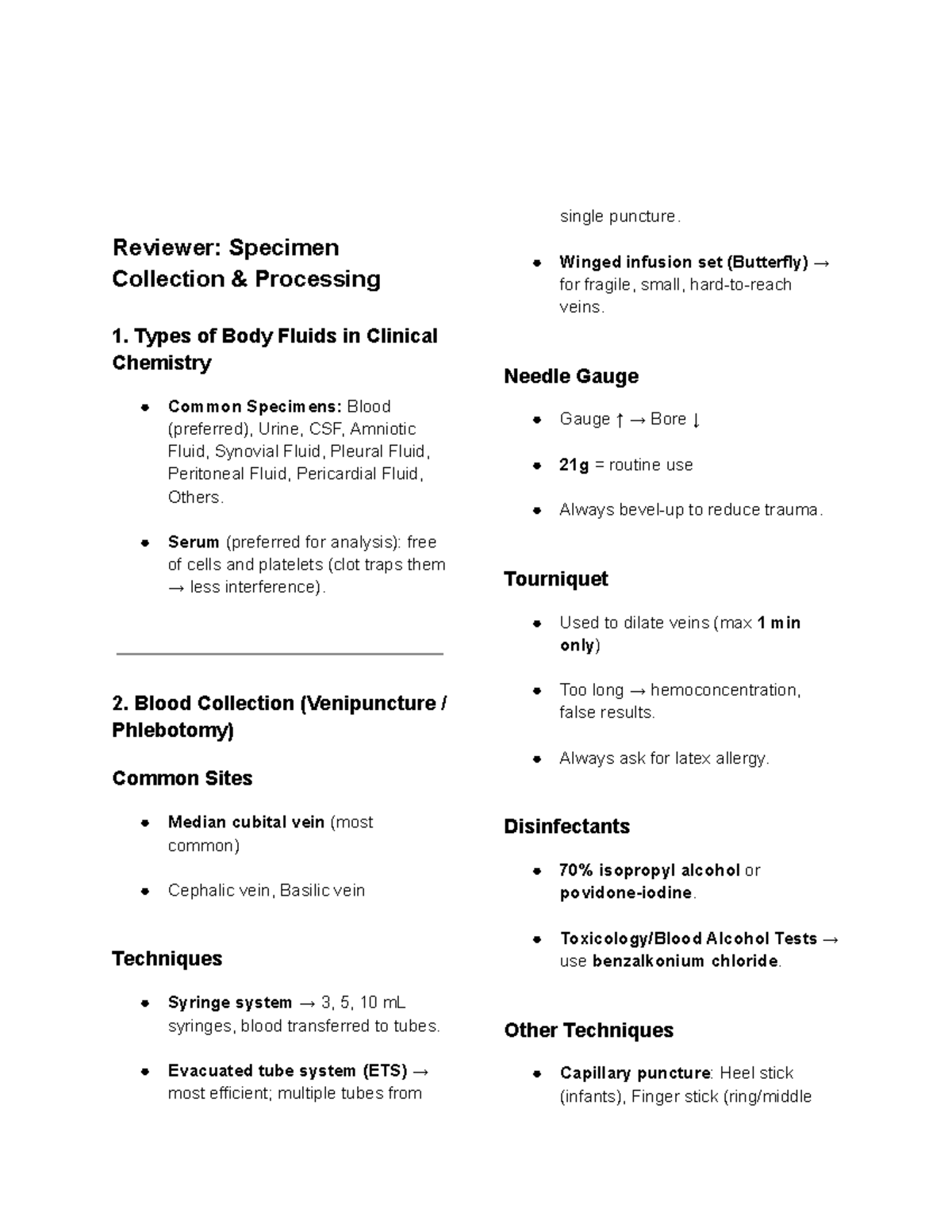 Clinical Chemistry Specimen Collection & Processing Guide (CC 101 ...