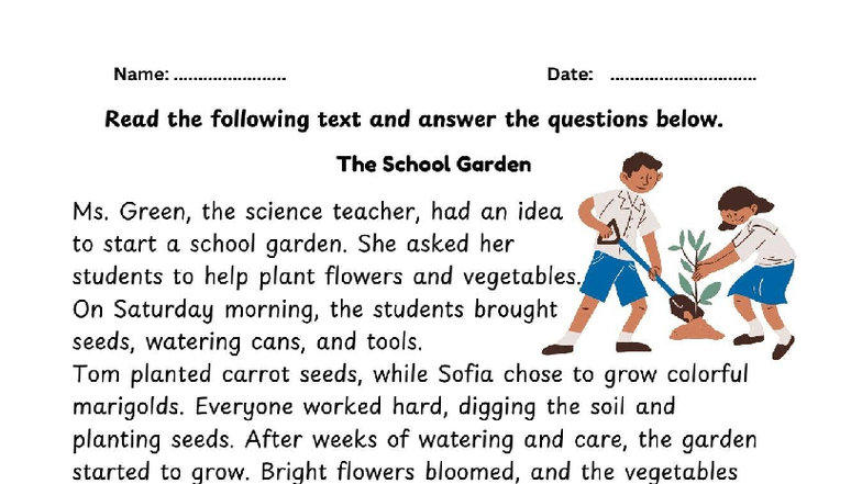 Reading Comprehension 3: The School Garden Project - Studocu