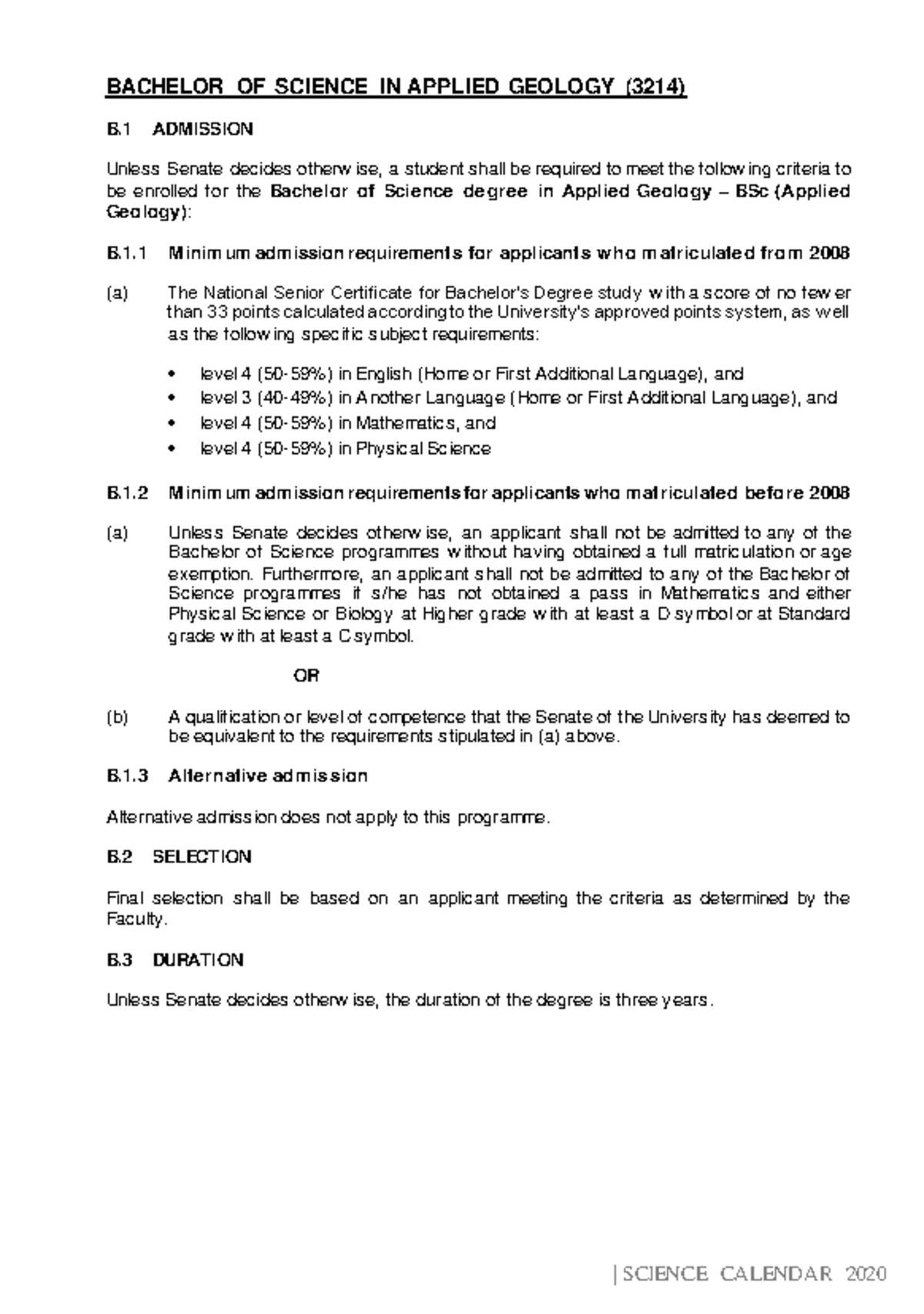 BSc Applied Geology (3214) Admission Requirements and Curriculum ...