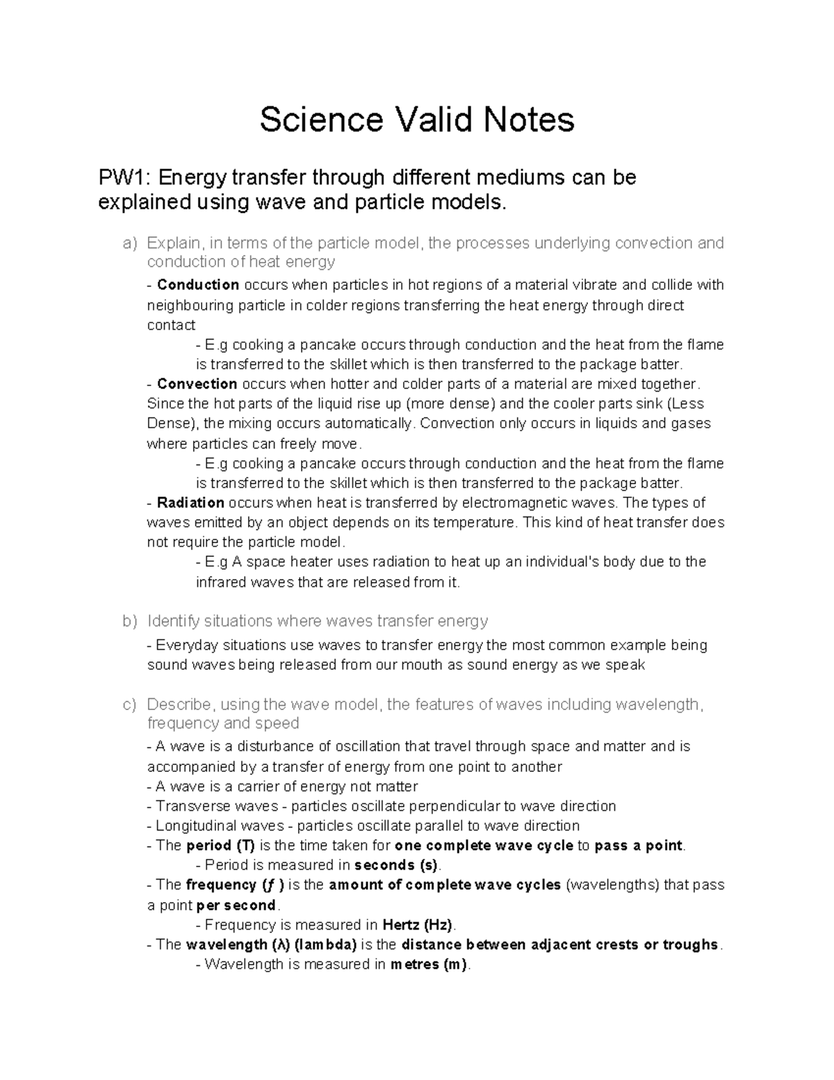 Science Valid Notes PW1: Energy Transfer and Wave Models in Physics ...