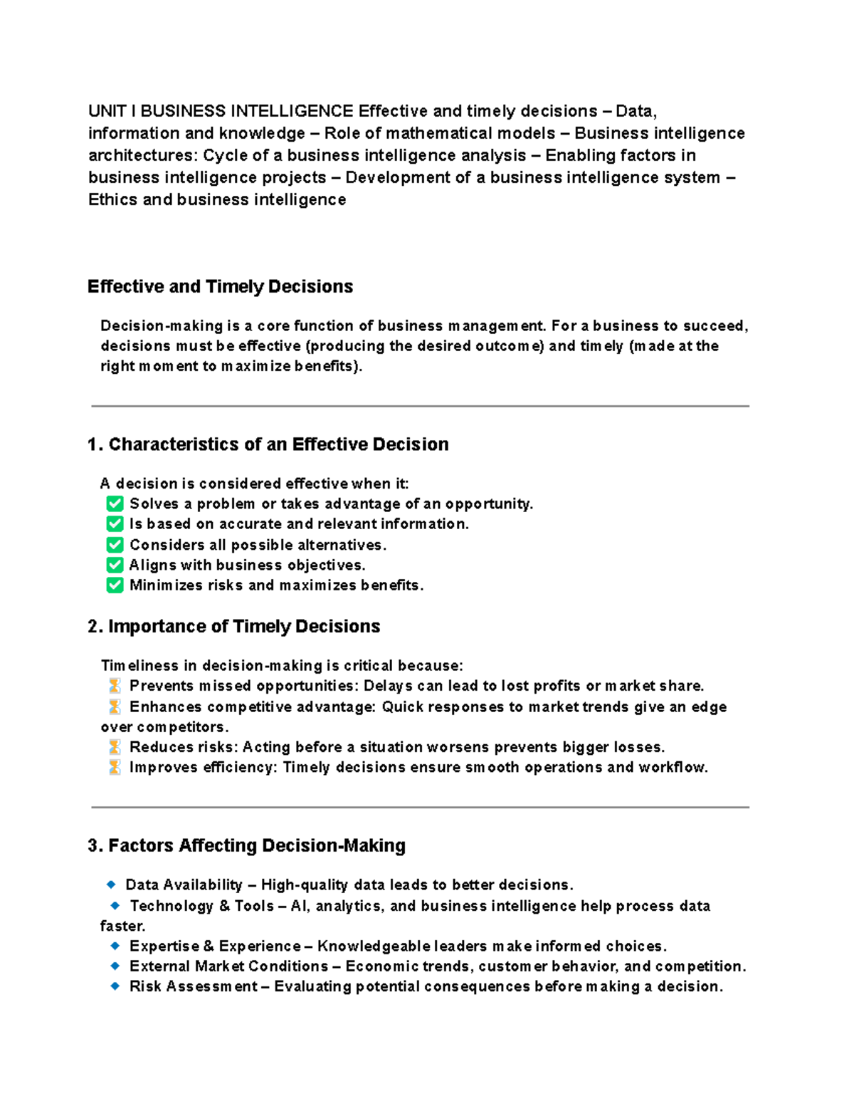 Unit 1: Business Intelligence Overview and Key Concepts - Studocu