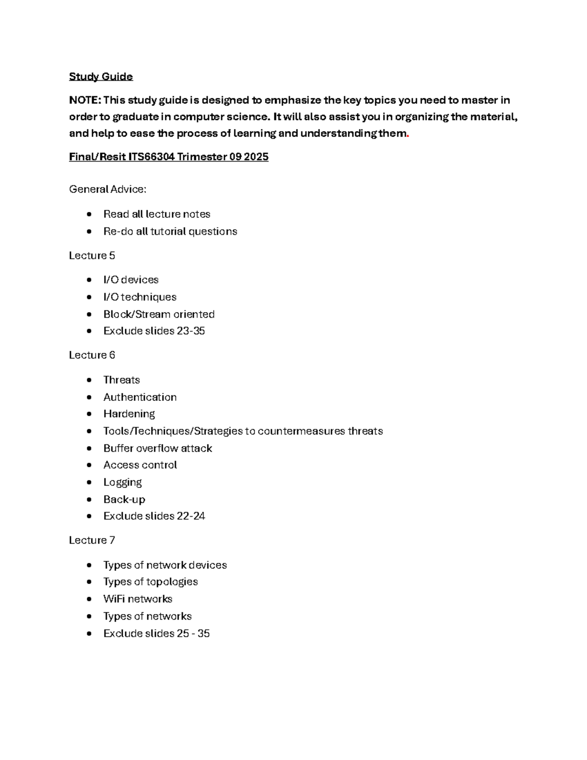 Study Guide Final Resit for ITS66304 Trimester 09 2025 - Studocu