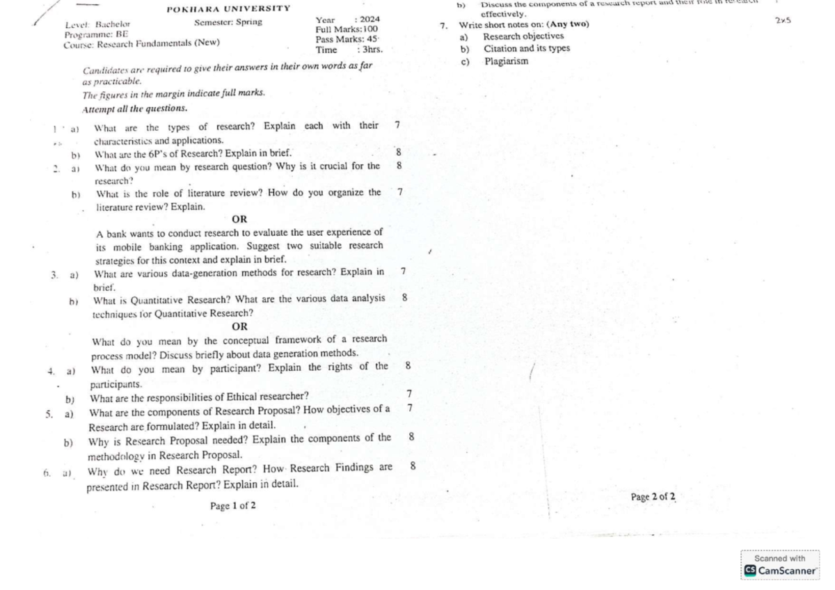 POKHARA UNIVERSITY BE Research Methodology Past Exam Questions (2020 ...
