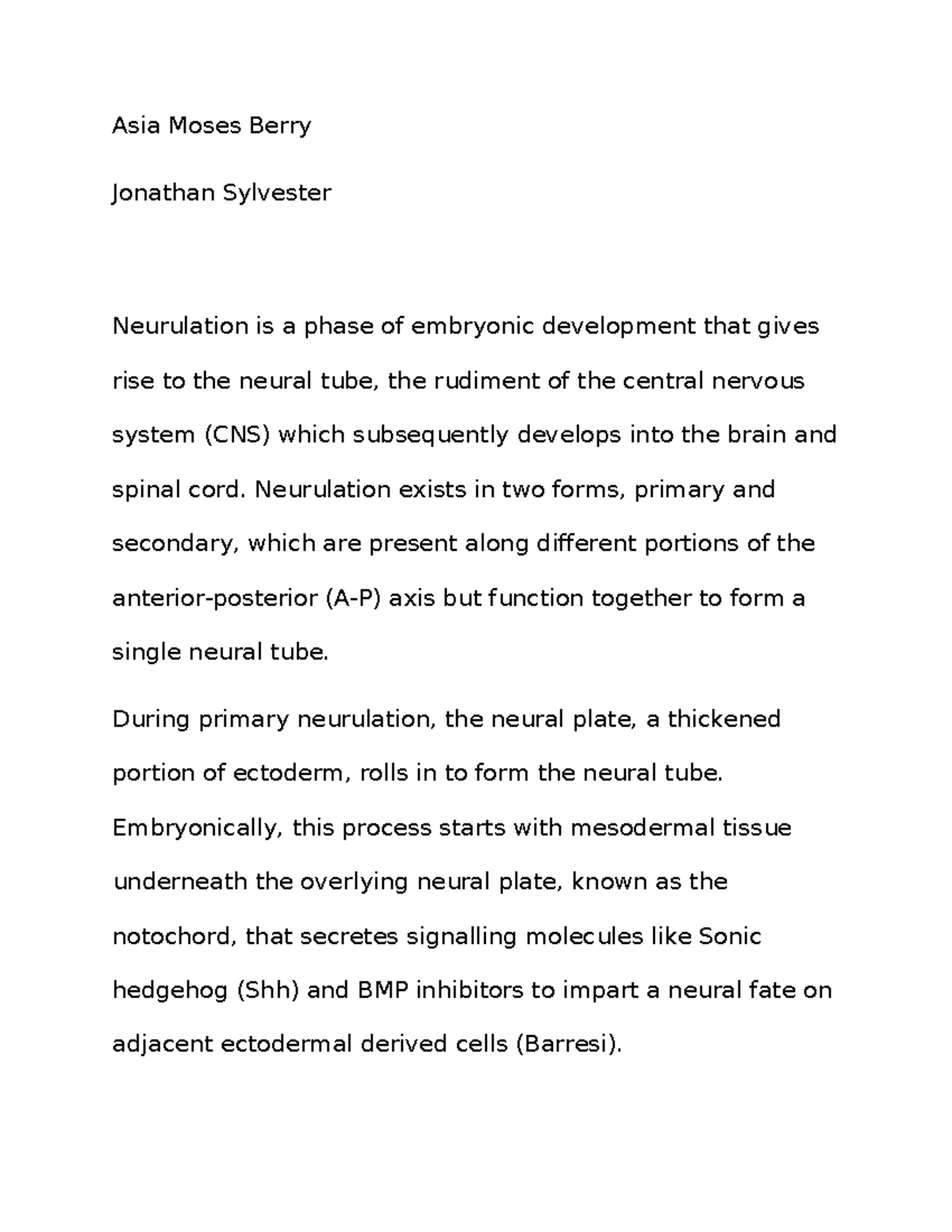 Neurulation and CNS Development: Insights from Ass 5 - Studocu