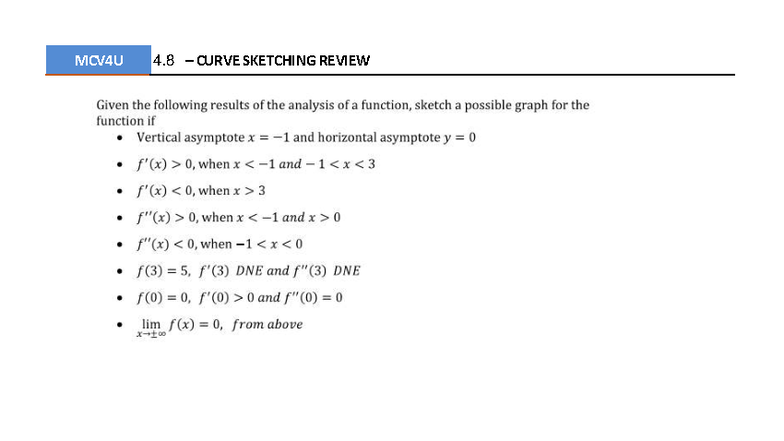 MCV4U - 4.8 Curve Sketching Review Notes - Studocu